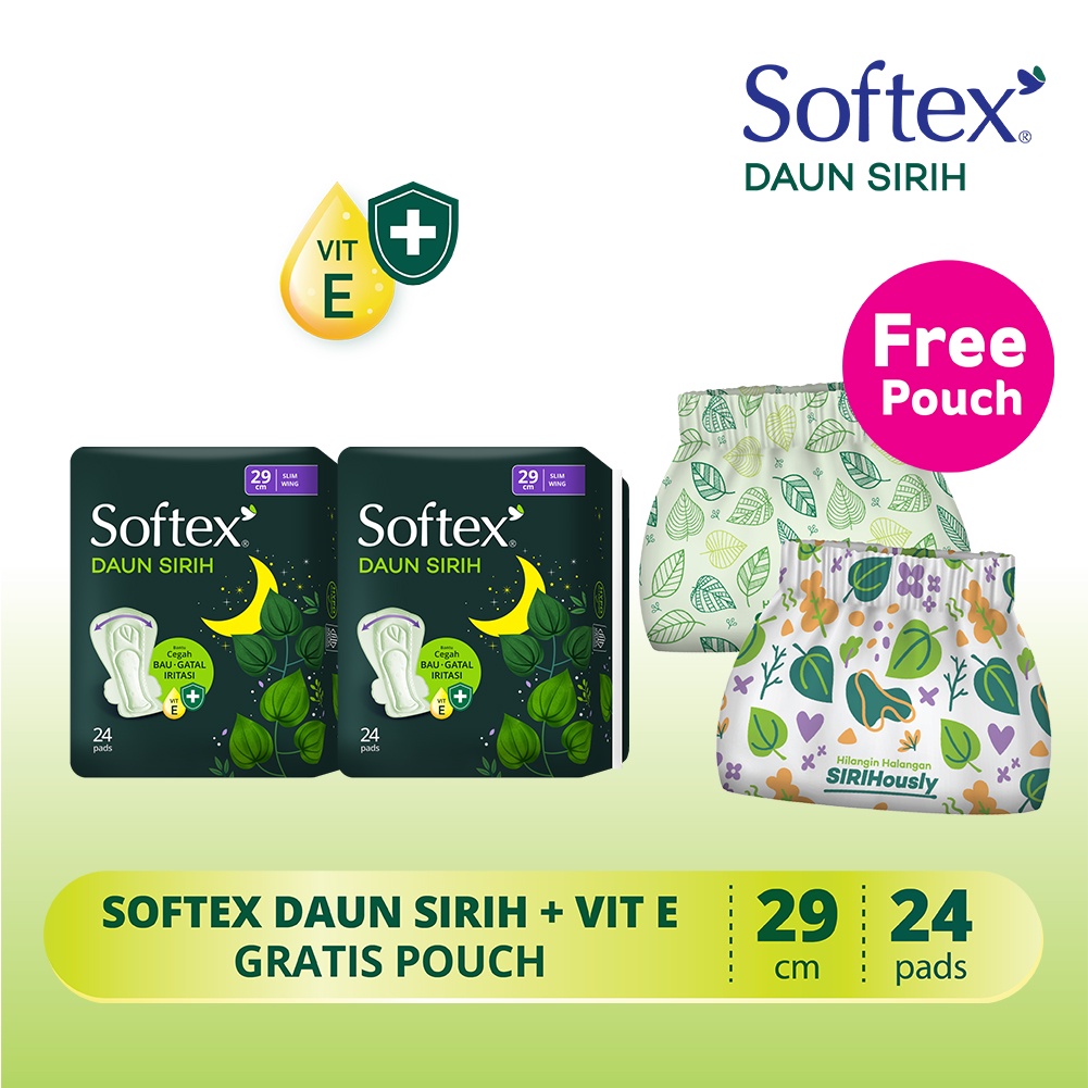 Jual Softex Daun Sirih + Vitamin E Jumbo Pack 29cm 24s x 2 Pack - Pembalut Daun Sirih Malam ...