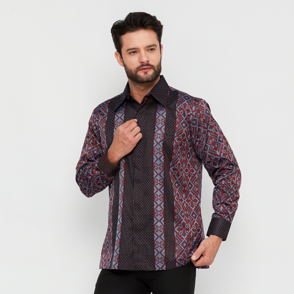 Jual Baju Batik BHS Signature Warna Merah Abu | Shopee Indonesia