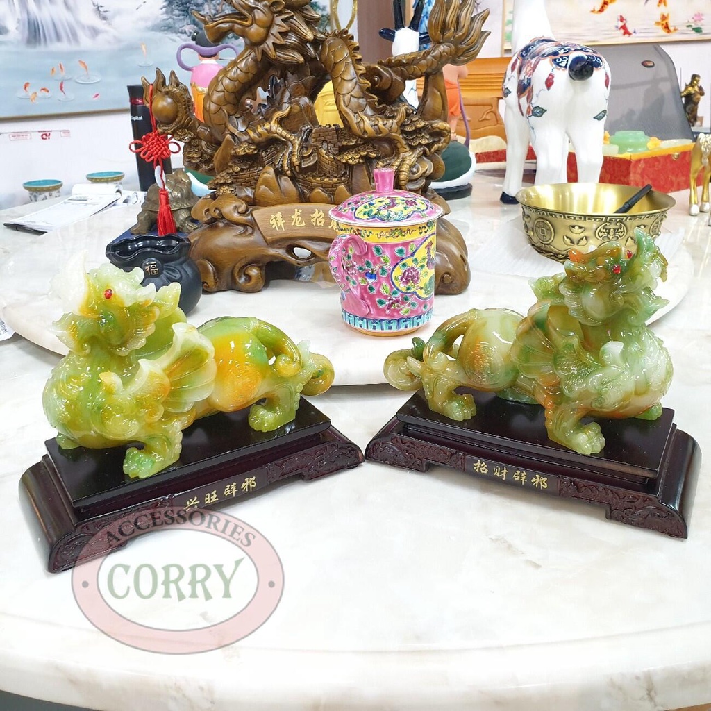 Jual Patung Naga Kilin Hijau Giok 15 Cm Imlek 2 PC SET Resin Rejeki ...