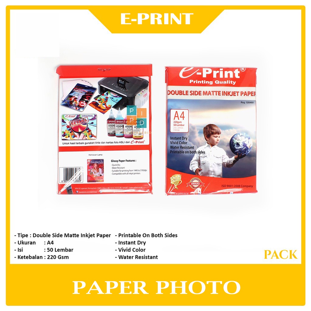 Jual E-PRINT - Kertas Foto Double Side Matte Inkjet Paper A4 220gsm ...