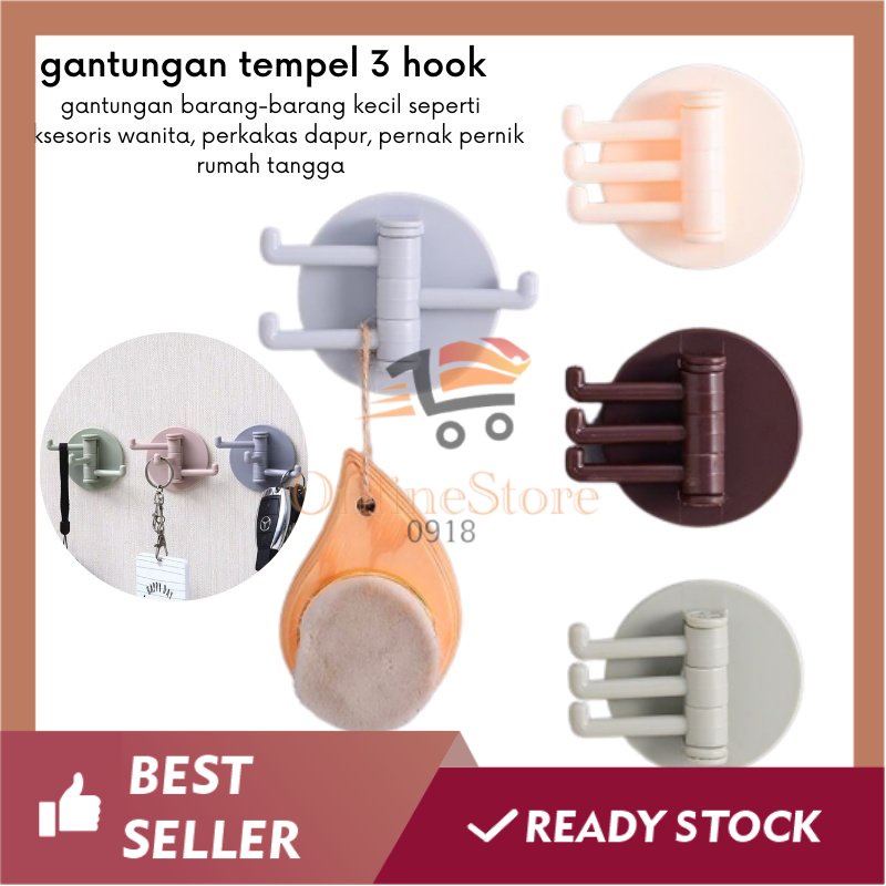 Jual OS - Tempelan 3 Hook Kaitan Pel Sapu Kamar Mandi Dapur - Gantungan Tempel Hook 3 Cabang ...