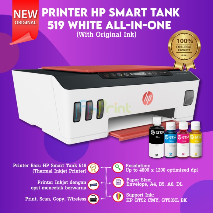 Jual Printer HP Smart Tank 519 Print Scan Copy WiFi Wireless Tinta GT53 ...