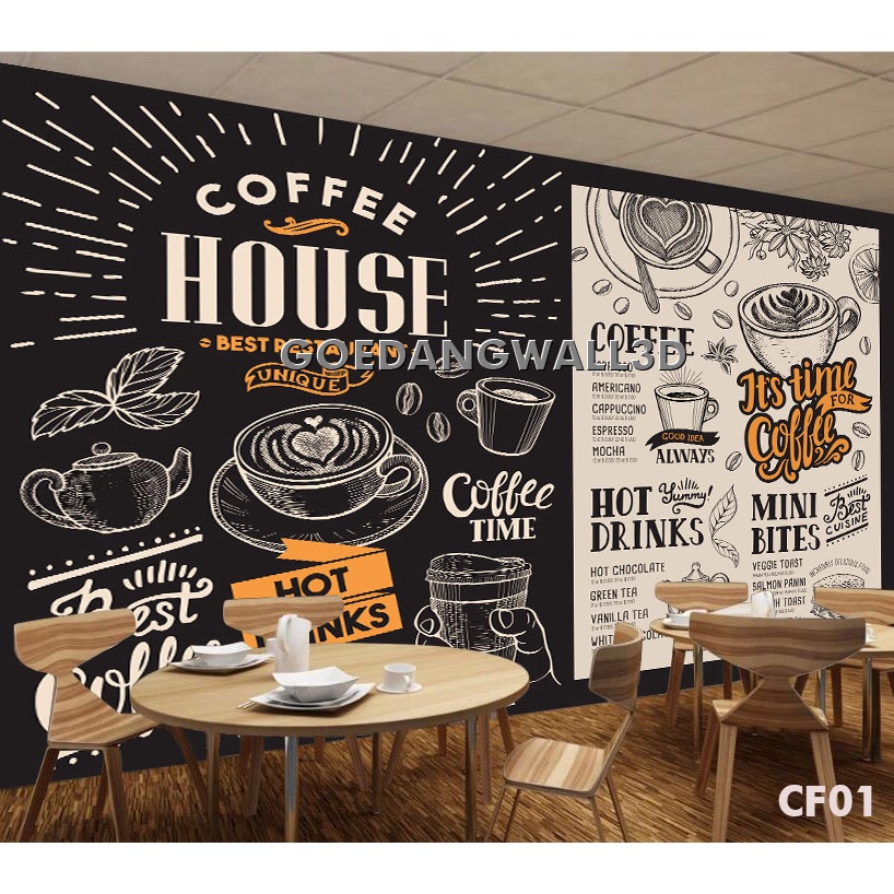 Jual Dekorasi Wallpaper Dinding Cafe shop -Wallpaper Custom tema Cofee ...