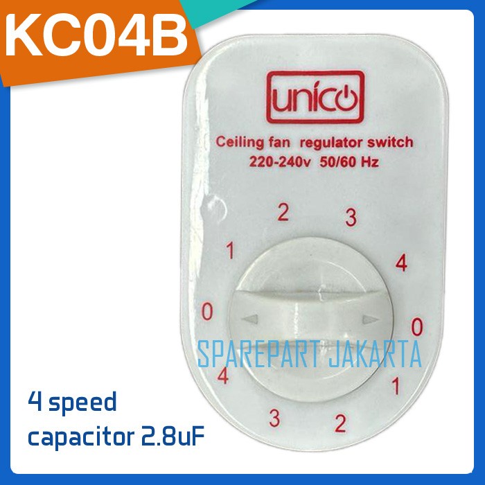 Jual Regulator Switch/saklar kipas angin 2.8uF 4 speed UNICO KCMC-004B ...