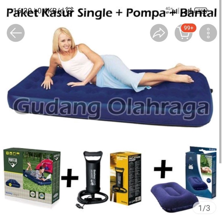 Jual Bestway 67004 Kasur Angin KING Biru [203cm x 183cm] / Paket Kasur ...