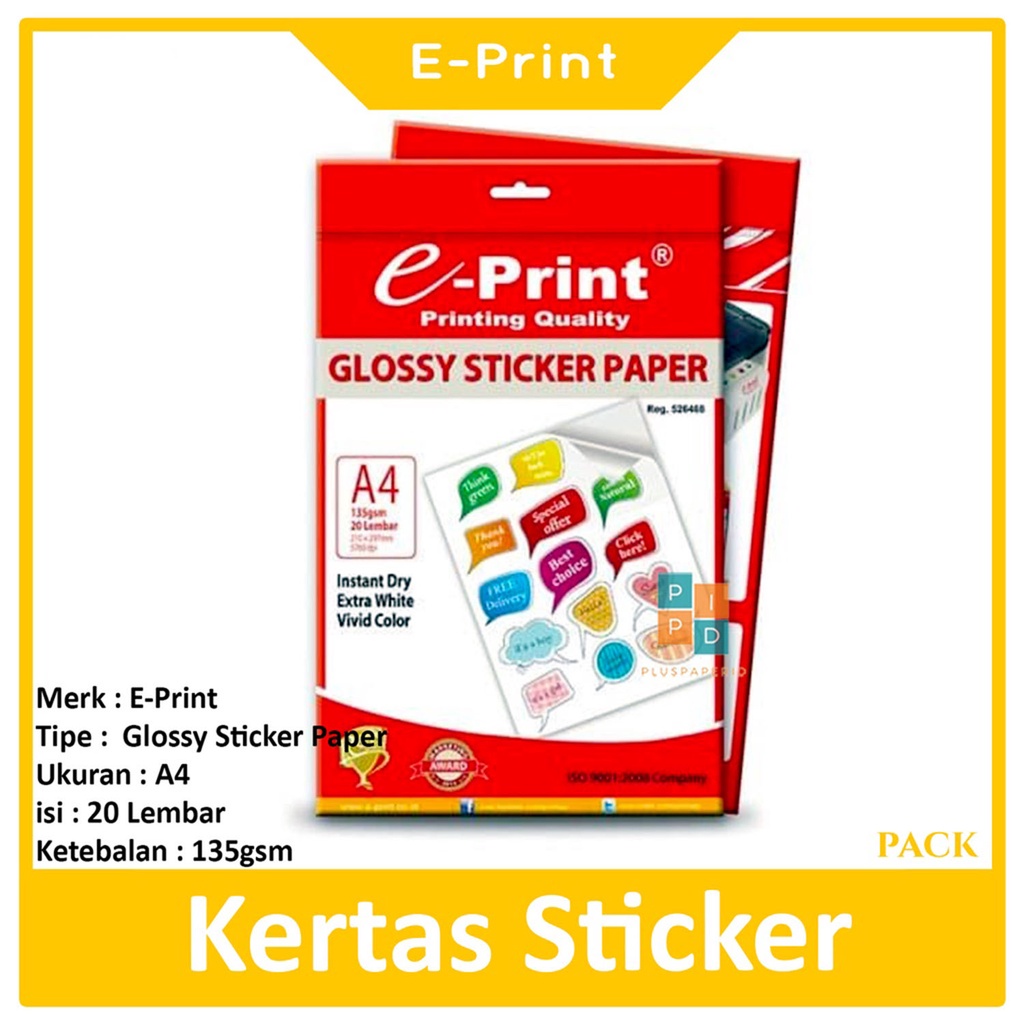 Jual E-PRINT - Sticker Glossy Paper 135Gram - A4 Sticker - Pack ...