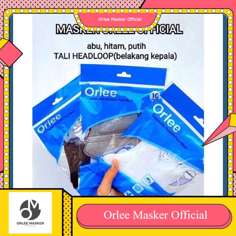 Jual MASKER ORLEE DUCKBILL EMBOSS WARNA PUTIH HITAM 3ply HEADLOOP (tali ...