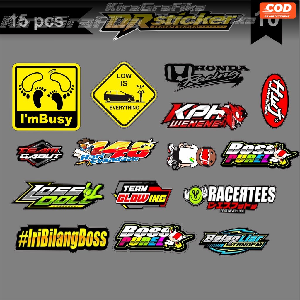 Jual Sticker Pack Racing Keren,Team Stiker Kata-Kata Satu Set isi 15Pcs ...