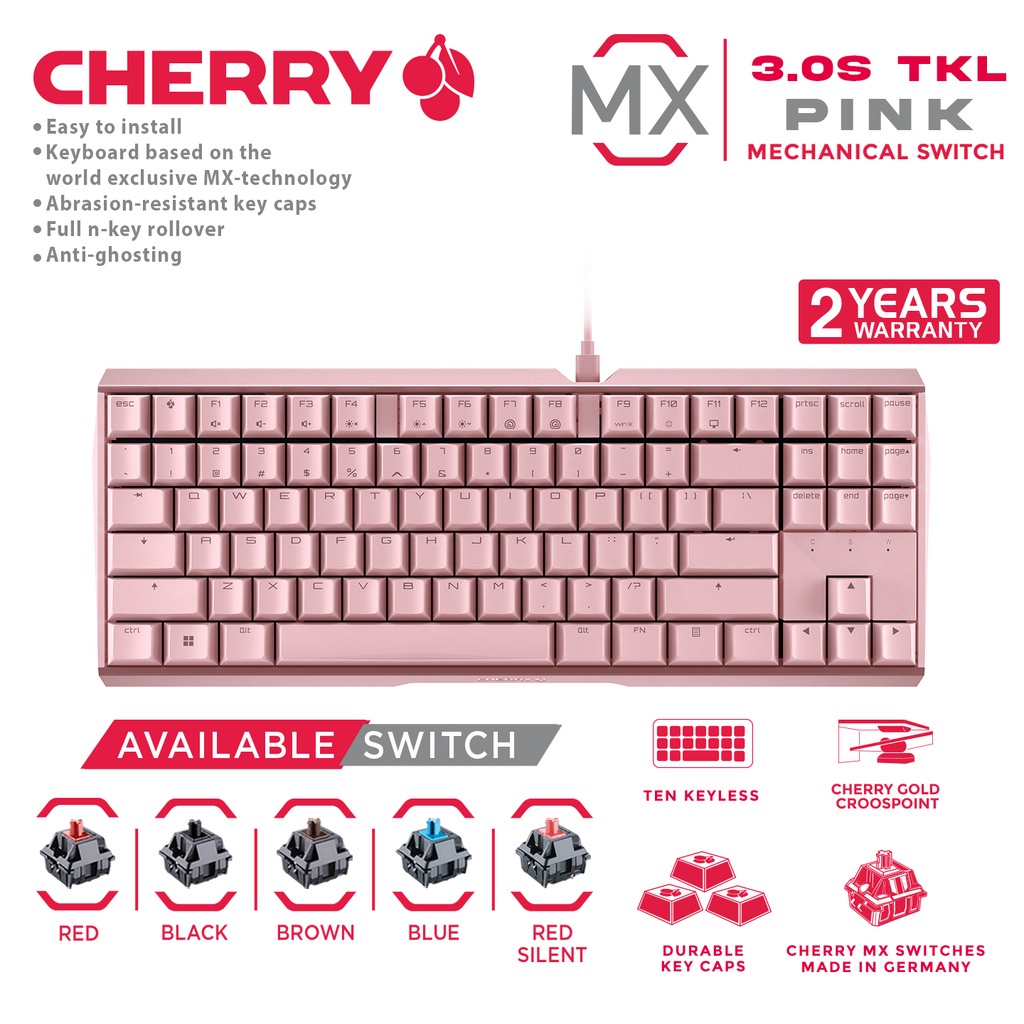 Jual CHERRY MX Mechanical Gaming Keyboard TKL - MX3.0S TKL NBL PINK ...