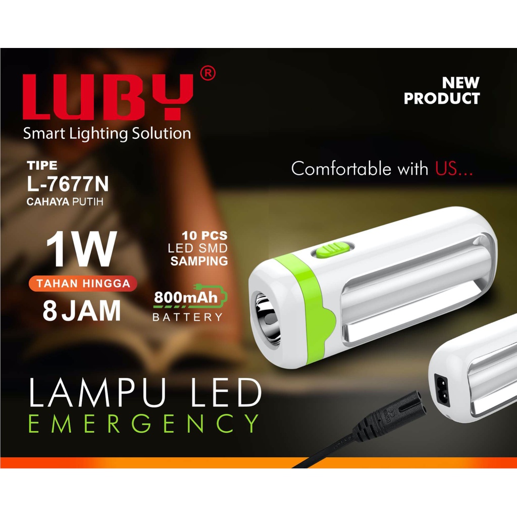 Jual Lampu Emergengy Cas LUBY L 7677 Putih Baterai Rechargeable Ulang ...