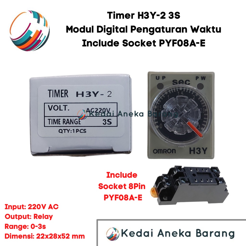 Jual Timer H3Y-2 H3Y 2 220V AC 220VAC 3S + Base Socket Soket PYF08A-E PYF08A E Module Modul ...