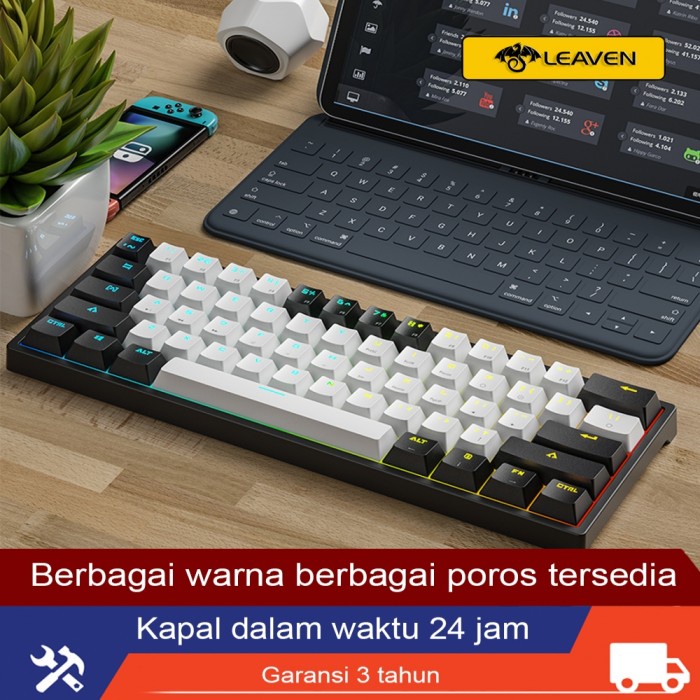 Jual LEAVEN K620 hotswap keyboard mechanical gaming TKL RGB typec mekanikal - hitam putih, blue ...
