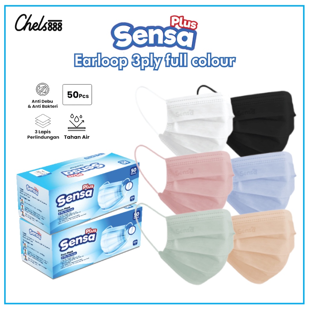 Jual Masker Full Colour Sensa Plus Earloop 3ply 50pcs | Shopee Indonesia