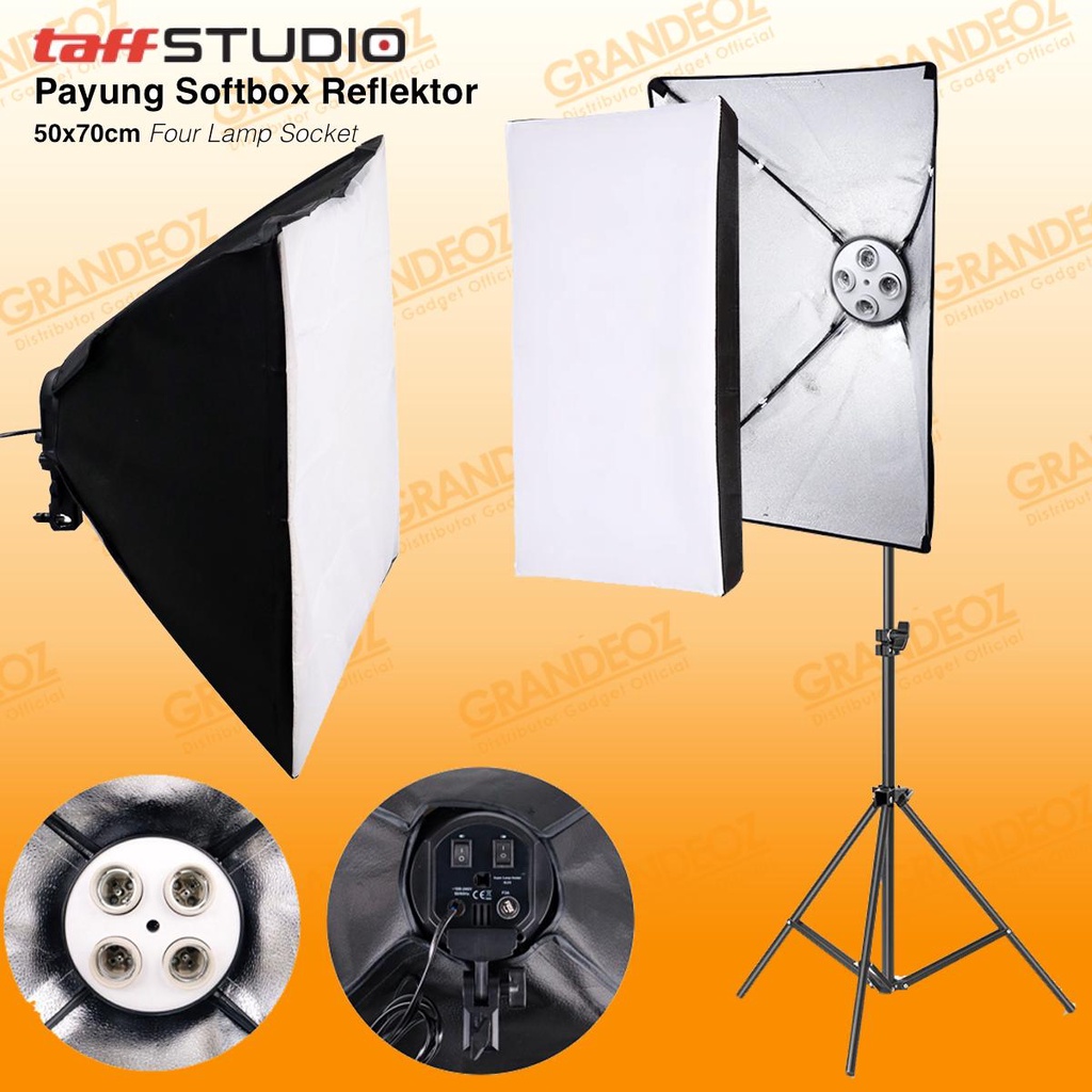 Jual SET TaffSTUDIO Softbox 50x70cm E27 4 Socket + Light Stand Soft Box ...
