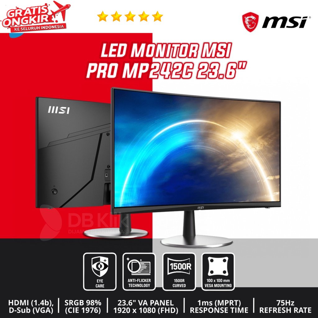 Jual LED Monitor MSI PRO MP242C 23.6" Curved 75Hz FHD HDMI D-Sub ...