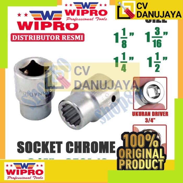 Jual Wipro Mata Kunci Shock Sok Sock 3/4 inci 12PT 1 1/8 3/16 1/4 1/2 ...