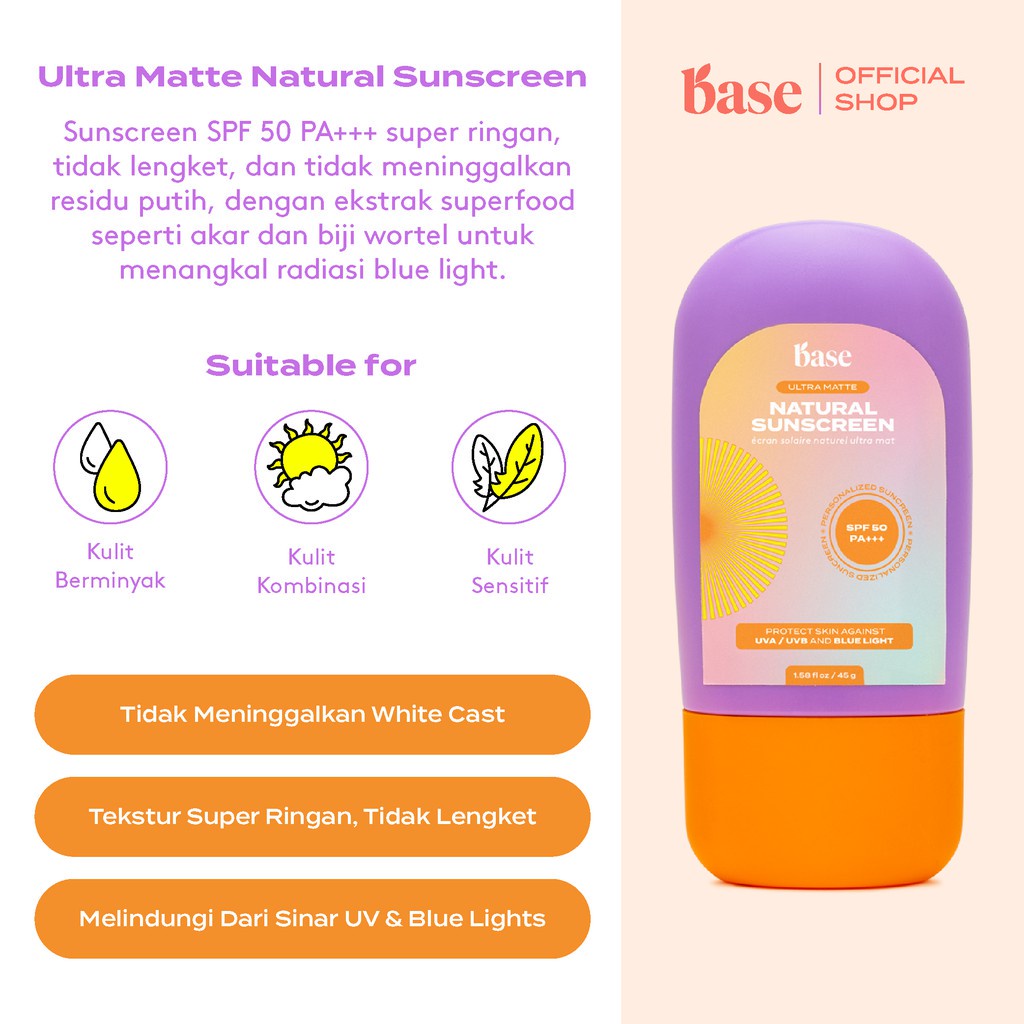 Jual BASE Ultra Matte Natural Sunscreen SPF 50 PA+++ - 4700 Poin GM ...
