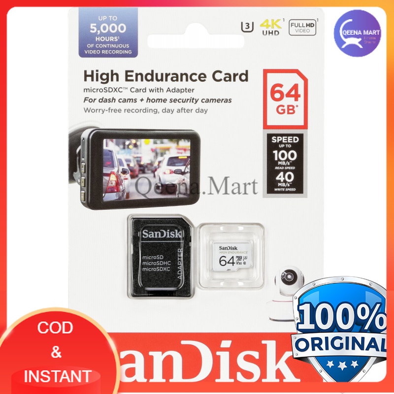 Jual FlashDisk High Endurance micro SD Card C10 U3 V30 (100MB/s) 64GB ...