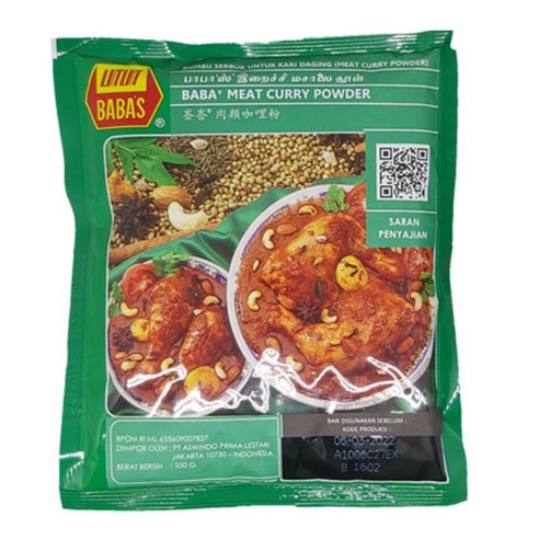 Jual Bumbu Kari Daging Babas Serbuk Baba Meat Curry Powder Hijau 250 gr ...