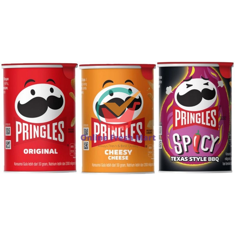 Jual Pringles Potato Crisps Original Spicy Texas Cheesy Cheese kaleng ...
