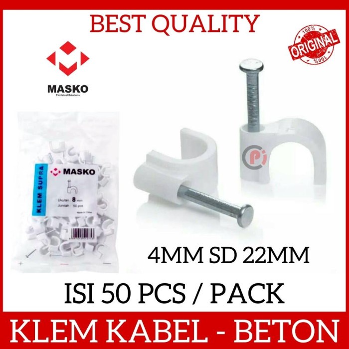 Jual MASKO Isi 50 Pcs Paku Klem Kabel 4 sd 22mm Cable Clamp Beton Klip ...