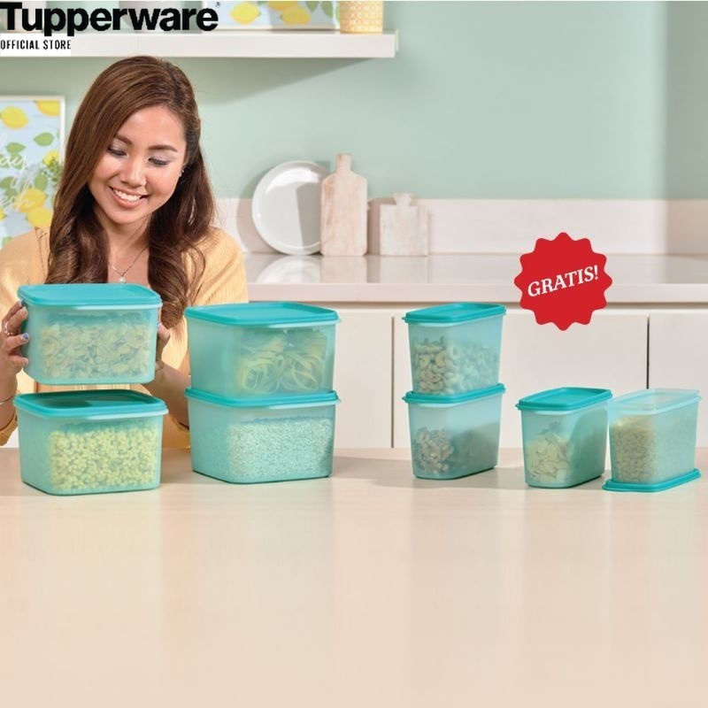 Jual TUPPERWARE WADAH TOPLES CONTAINER PLASTIK SMART KITCHEN BIRU 8PCS ...