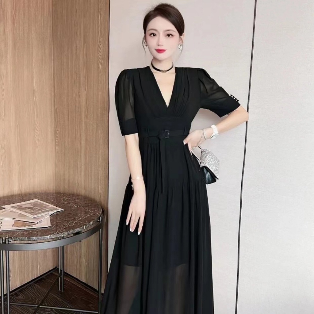 Jual FAN 2024 Sifon Korea Baru Gaun Panjang Hitam/baju gaun pesta/gaun ... Jual FAN 2024 Sifon Korea Baru Gaun Panjang Hitam/baju gaun pesta/gaun ...