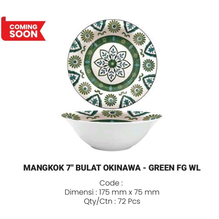 Jual WHITE LINE 1pcs OKINAWA GREEN Bowl Keramik 7 inch | Mangkok Makan ...