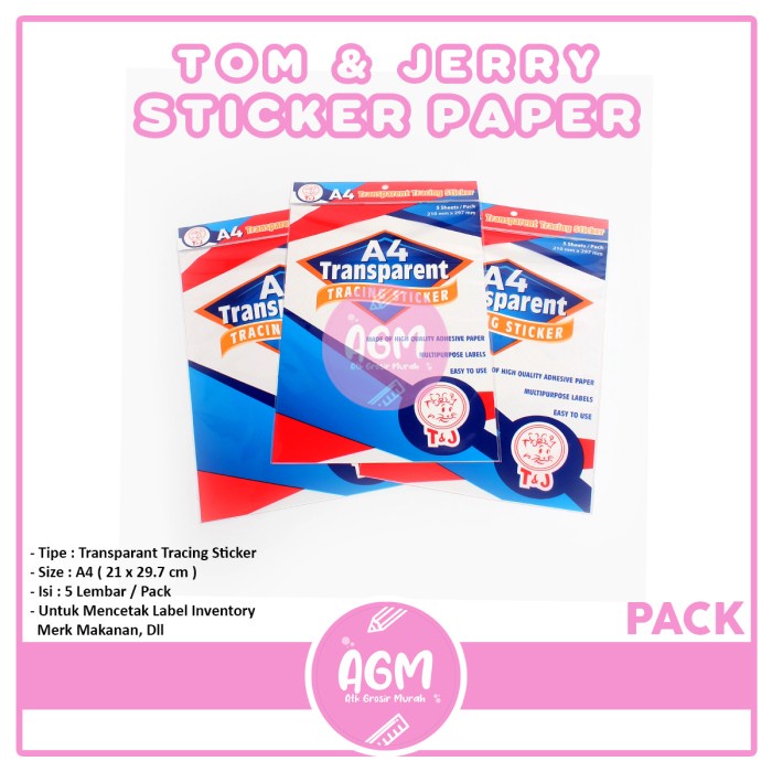 Jual TOM & JERRY - Label Sticker Transparan Uk A4 - Pad | Shopee Indonesia