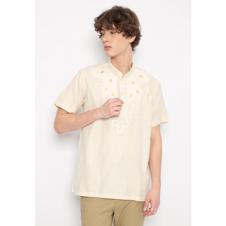 Jual Hassenda Koko Linen Border Pria Lengan Pendek Al-Karim Ivory 54313 ...