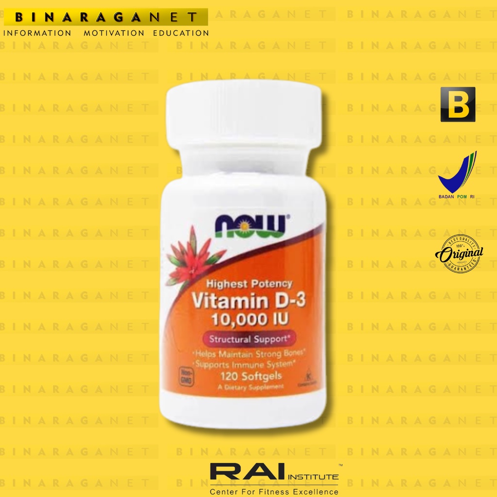 Jual Now Foods Vitamin D3 10000 IU D-3 High Potency 120 Softgels Now D3 ...
