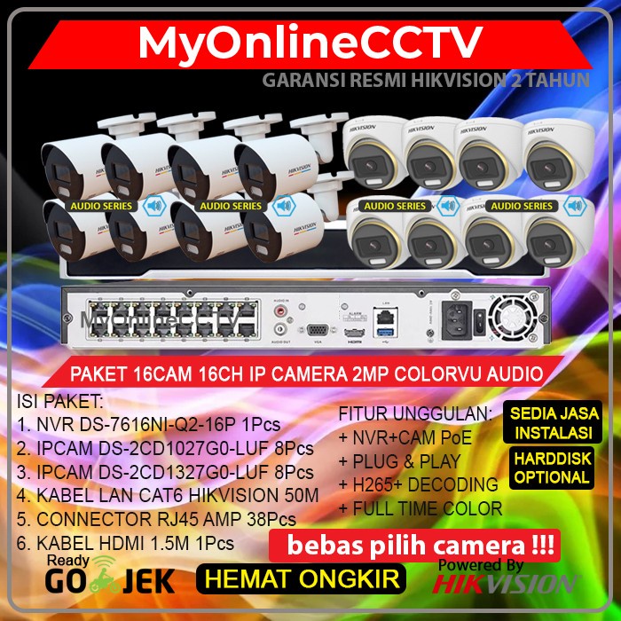 Jual PAKET IP CAMERA HIKVISION CCTV 16 CHANNEL 2MP COLORVU AUDIO LENGKAP | Shopee Indonesia
