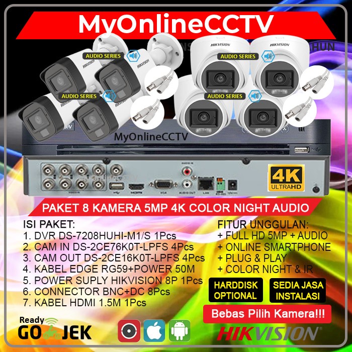 Jual PAKET CCTV HIKVISION 8 CHANNEL 5MP 4K COLORVU AUDIO HDD 1TB 2TB 4TB | Shopee Indonesia