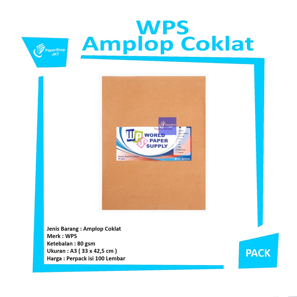 Jual WPS - Amplop Coklat Ukuran A3 ( 33 x 42,5 cm ) - 1 Pack | Shopee Indonesia
