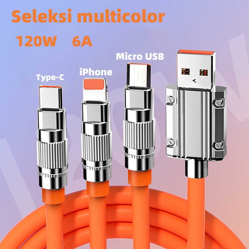 Jual Untuk Type-C Compitable With iPhone Android Micro USB 120W 6A ...