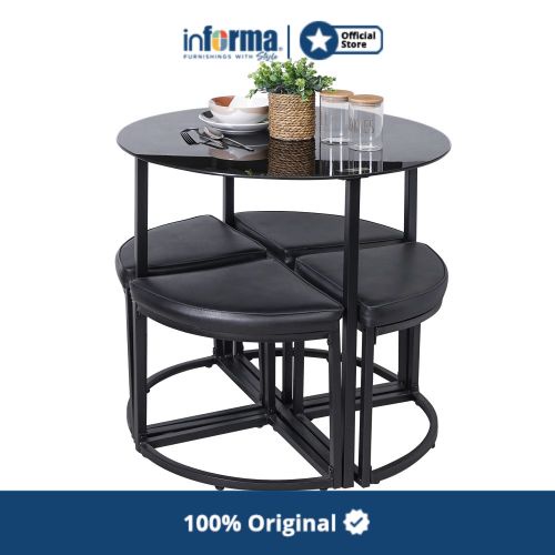 Jual Informa Zeus Set Meja Makan 4 Bangku - Hitam Dining Table Dinner ...