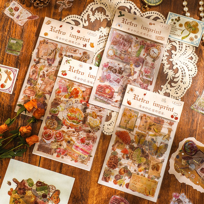 Jual [HARU] 4 sheets Retro imprint Series Stickers Pack Stickers ...