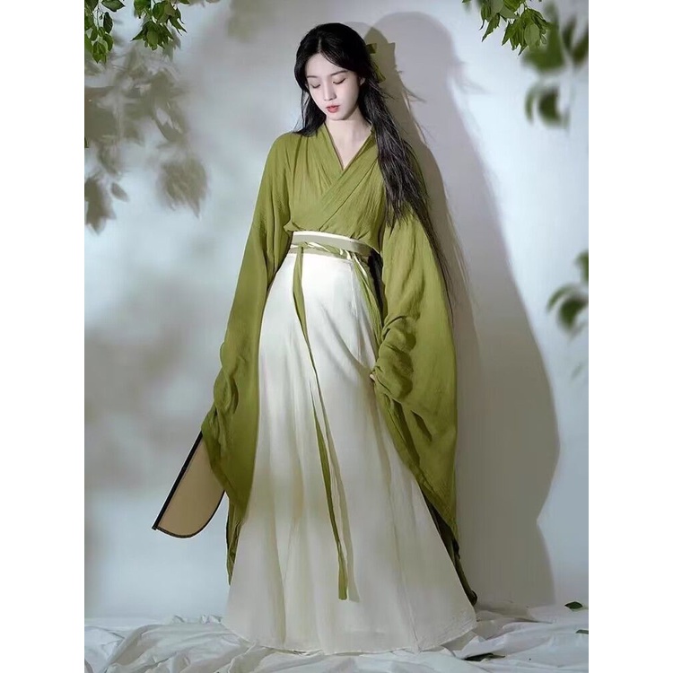 Jual Green Hanfu Improved Wide Sleeve Flowing Immortal Long Dress ...