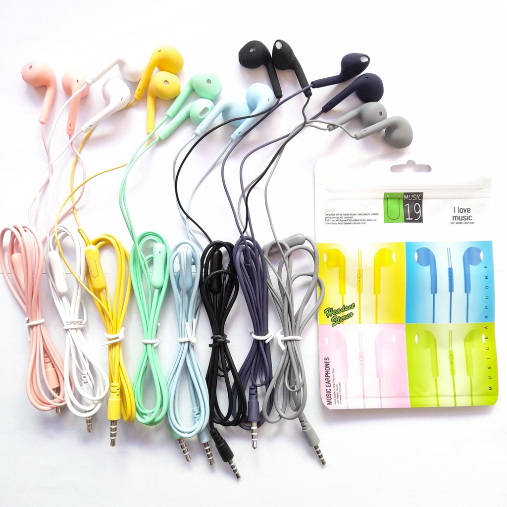 Jual bluepink Headset Macaron Matte Color U19 Hifi / Handsfree Mate ...