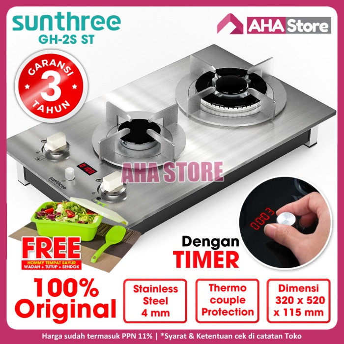Jual Sunthree Built in Gas Hob Kompor Gas Tanam 2 Tungku Stainless GH ...