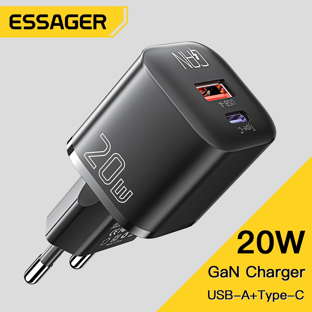 Jual Essager Adaptor Kepala Charger Type C + USB A 20W GaN Iphone Fast ...