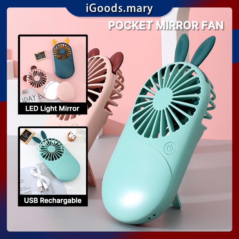 Jual Three in One Mini Convenient Beauty Mirror Fan with Bracket USB ...