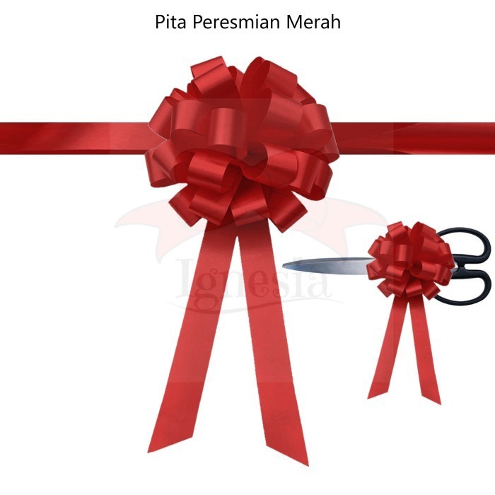 Jual Pita Satin Peresmian Merah Kombinasi Set Gunting Potong Pita ...