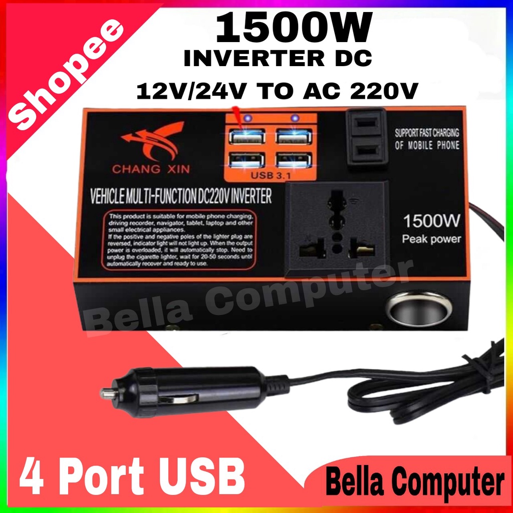 Jual CHANG XIN Car Power Inverter DC 12V/24V to AC 220V 1500W 4 USB ...
