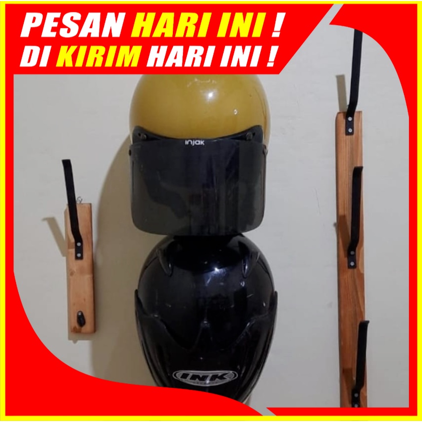 Jual rak helm tempat gantungan helm dinding 2 susun tempel dinding kayu ...