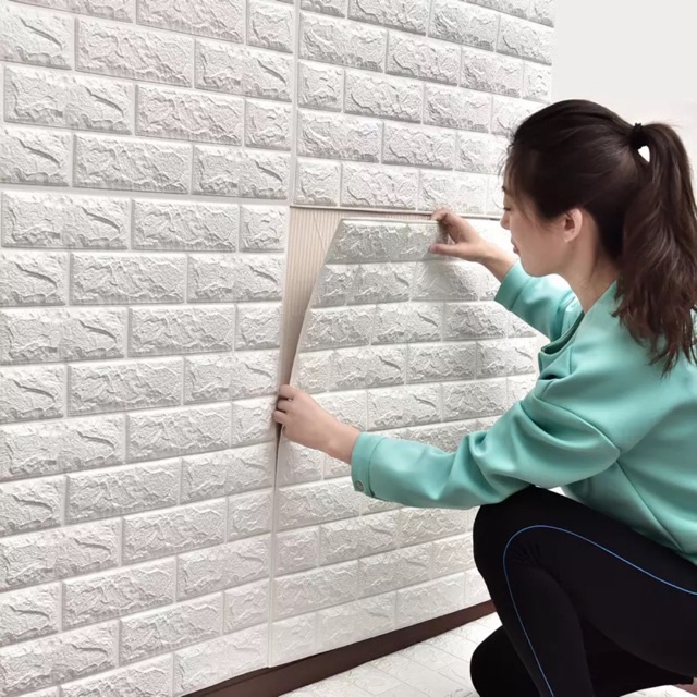 Jual Wall Foam brick 3D / wallfoam sticker bata wallpaper batu bata putih 70x77cm dov | Shopee ...