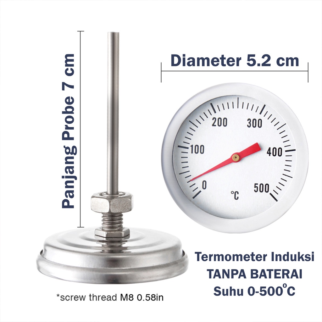 Jual Termometer Dial Oven 0-500 Celcius Dial Putih Diameter 5.2CM ...