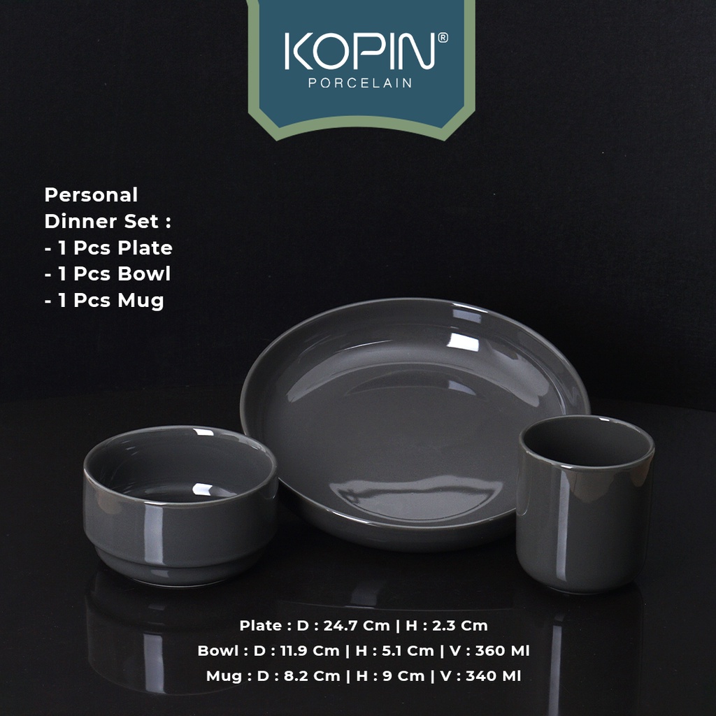 Jual Piring Set Keramik Porcelain Polos Dark Grey Dinner Set ISI 3 Pcs ...