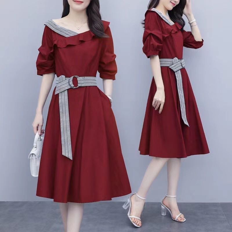 Jual FAN 2024 Gaun Pinggang Korea Baru /dress korean style/midi dress korea | Shopee Indonesia