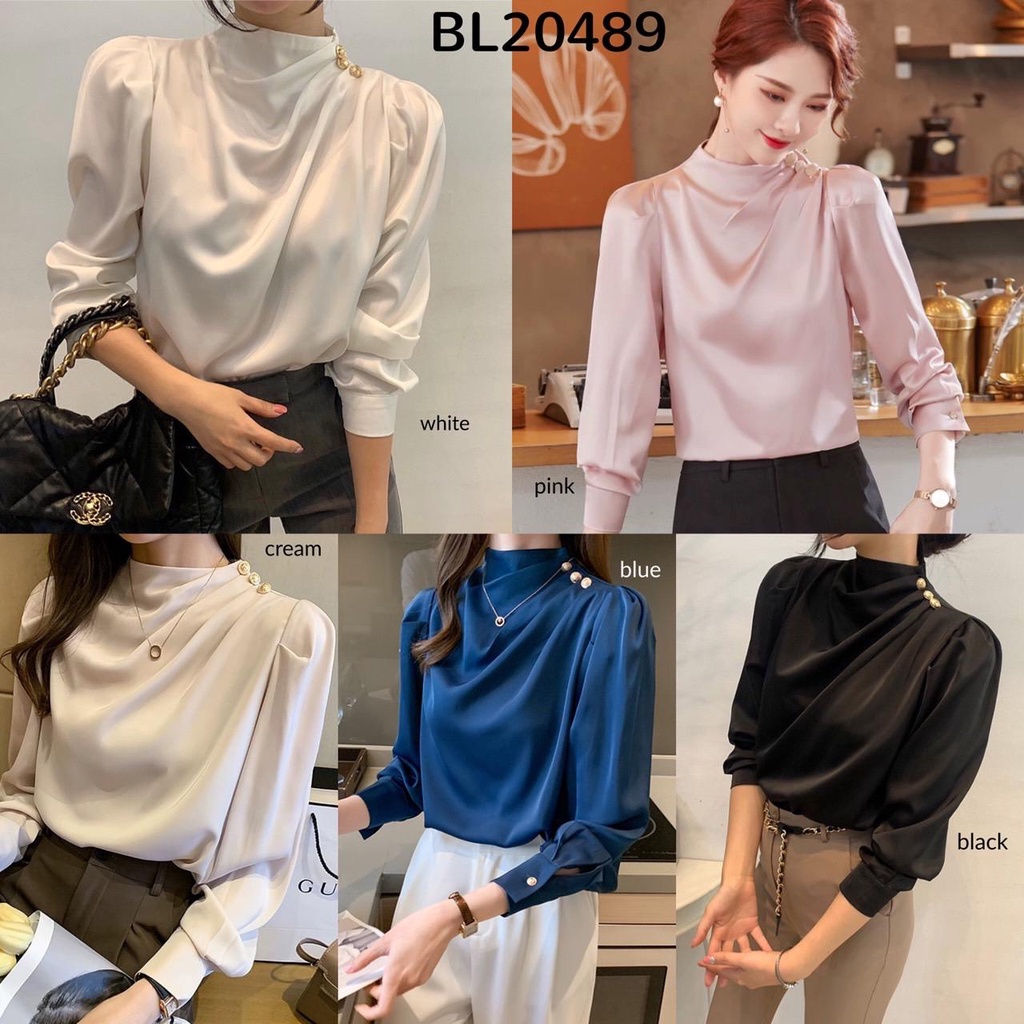 Jual [FG] Anaz Semi Collar Silky Blouse BL20489 | Shopee Indonesia
